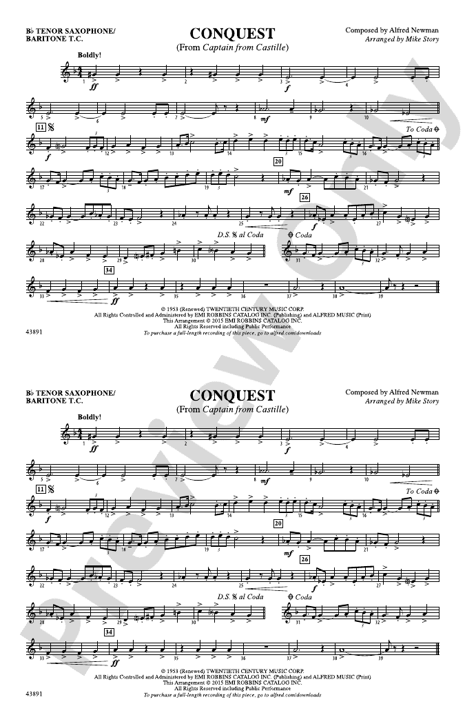 Conquest (from Captain from Castille): Bb Tenor Saxophone/Bartione ...