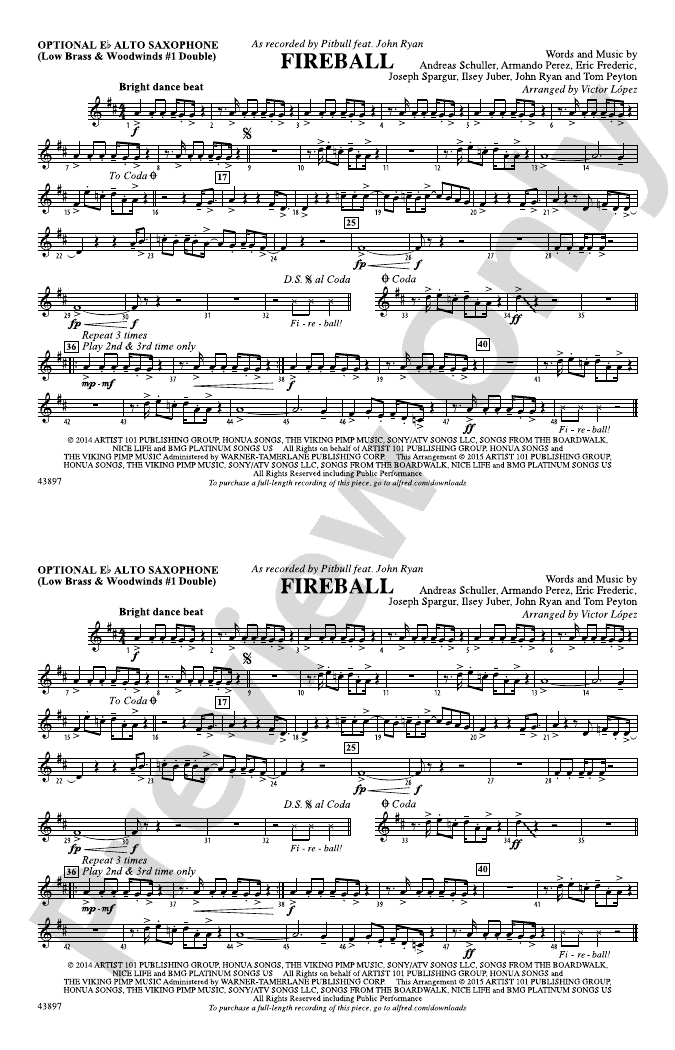 Fireball: Optional Alto Sax: Optional Alto Sax Part - Digital Sheet ...