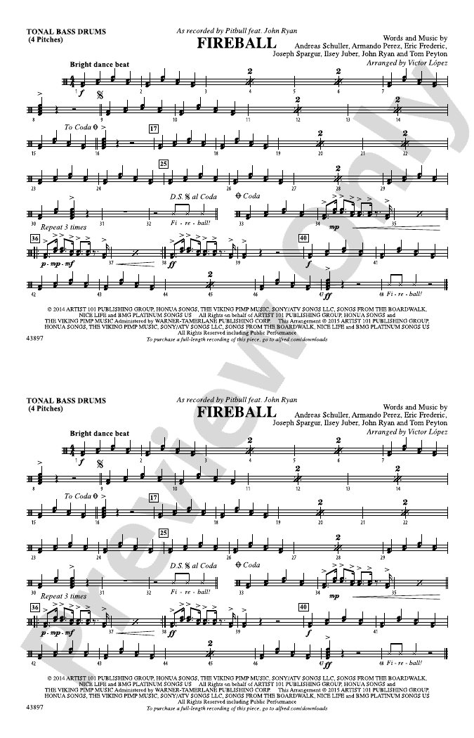 Fireball: Tonal Bass Drum: Tonal Bass Drum Part - Digital Sheet Music ...