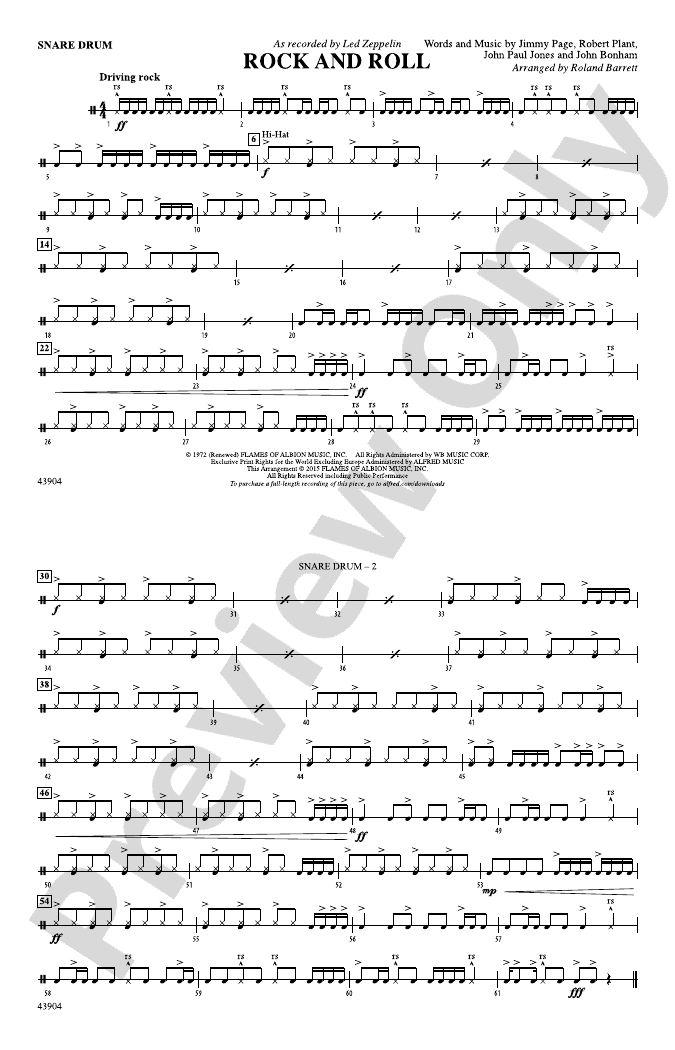 Rock and Roll: Snare Drum: Snare Drum Part - Digital Sheet Music Download