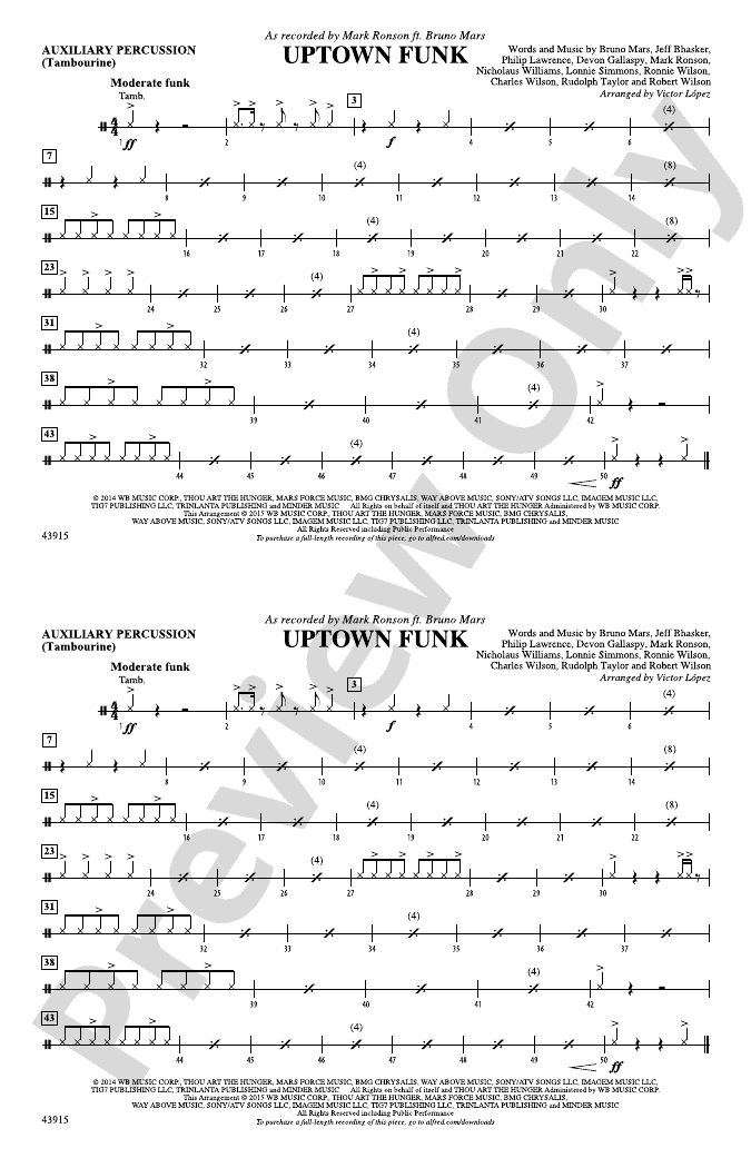 Uptown Funk: Auxiliary Percussion: Auxiliary Percussion Part - Digital ...