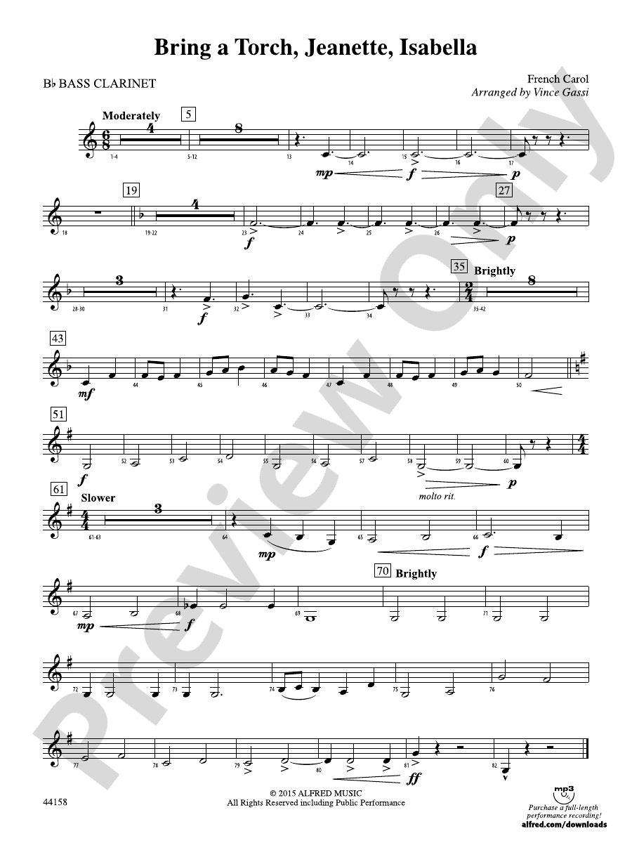 Bring a Torch, Jeanette, Isabella: B-flat Bass Clarinet: B-flat Bass ...