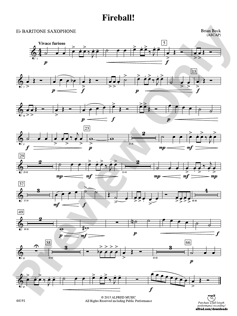 Fireball!: E-flat Baritone Saxophone: E-flat Baritone Saxophone Part - Digital Sheet Music Download