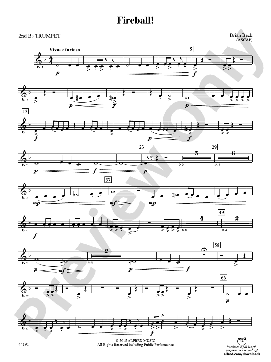 Fireball!: 2nd B-flat Trumpet: 2nd B-flat Trumpet Part - Digital Sheet Music Download