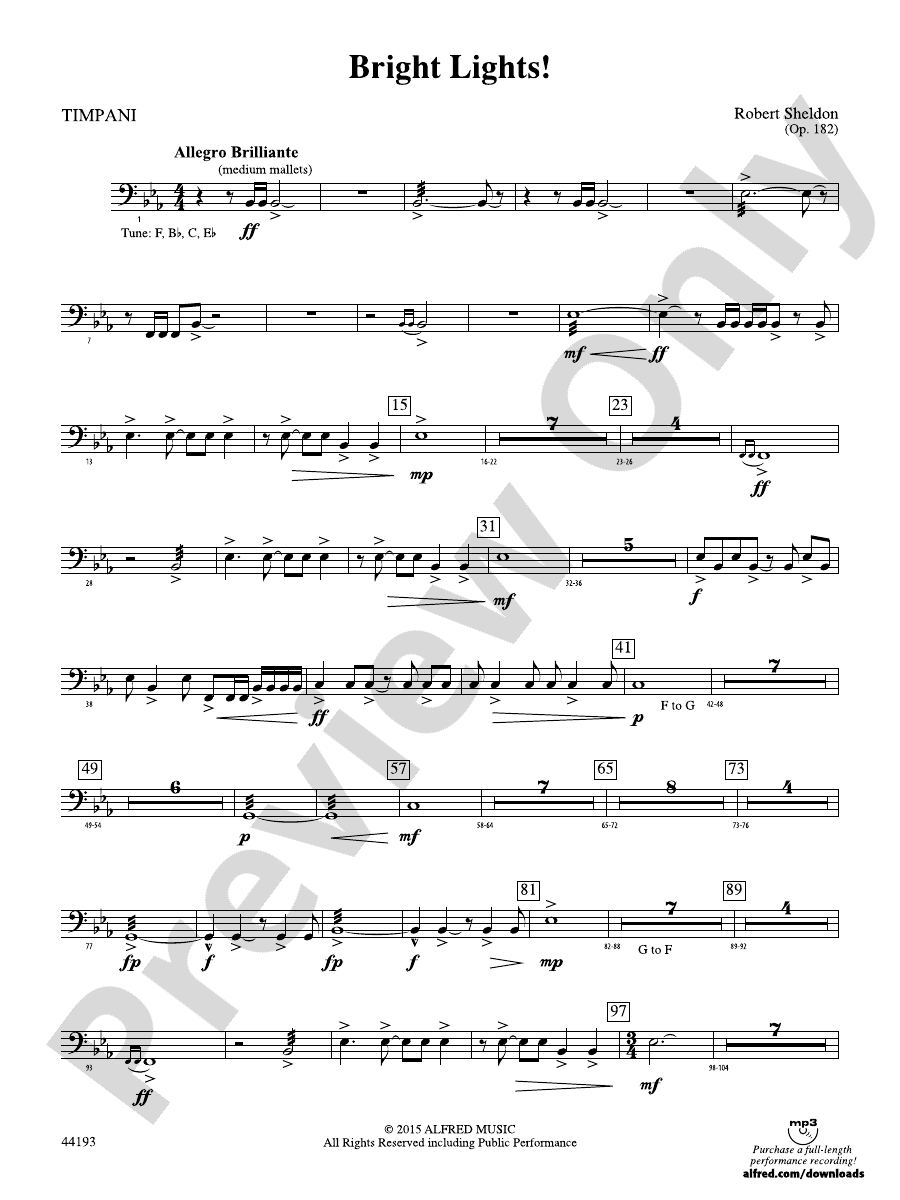 Bright Lights!: Timpani: Timpani Part - Digital Sheet Music Download