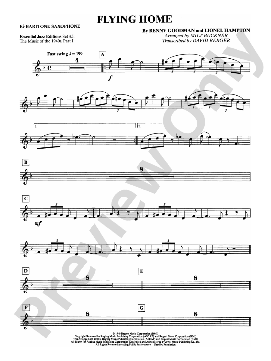 Flying Home: E-flat Baritone Saxophone: E-flat Baritone Saxophone Part ...