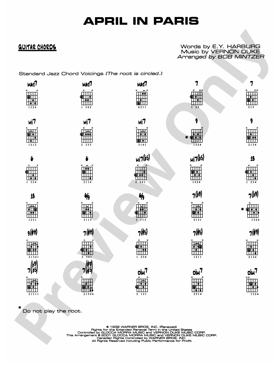 April in Paris: Guitar Chords: Guitar Chords Part - Digital Sheet Music Download