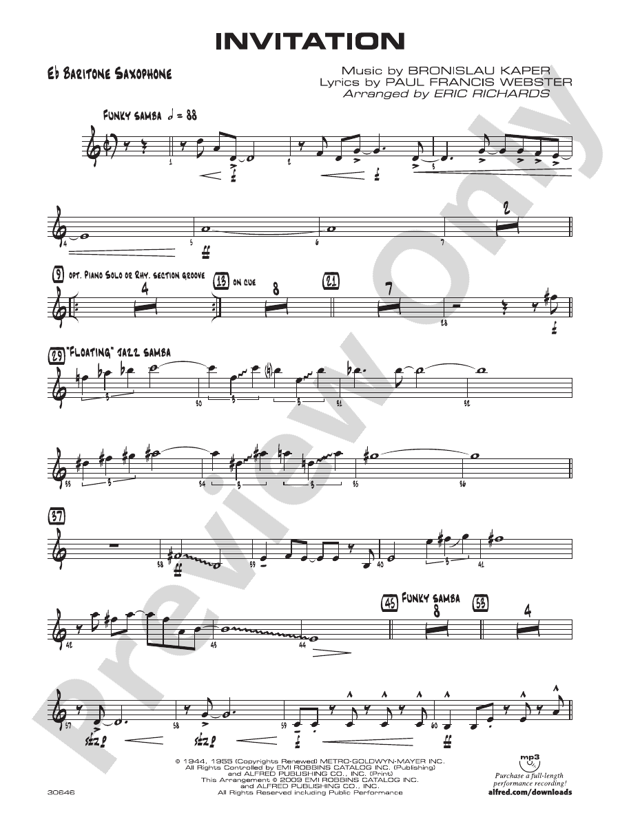 Invitation: E-flat Baritone Saxophone: E-flat Baritone Saxophone Part - Digital Sheet Music Download