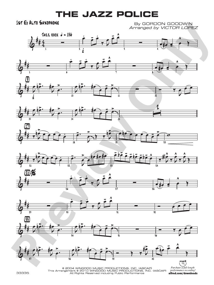 The Jazz Police: E-flat Alto Saxophone: E-flat Alto Saxophone Part - Digital Sheet Music Download