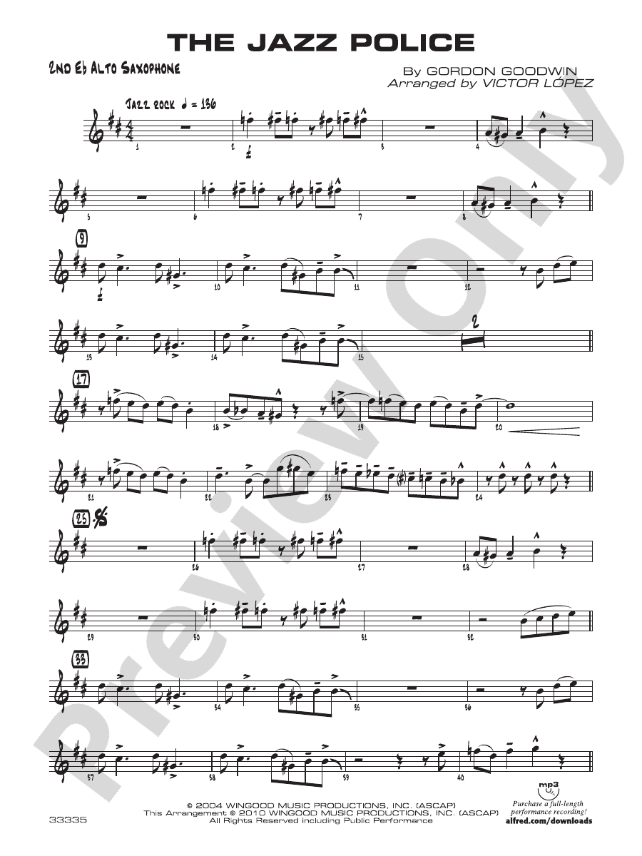 The Jazz Police: 2nd E-flat Alto Saxophone: 2nd E-flat Alto Saxophone Part - Digital Sheet Music ...