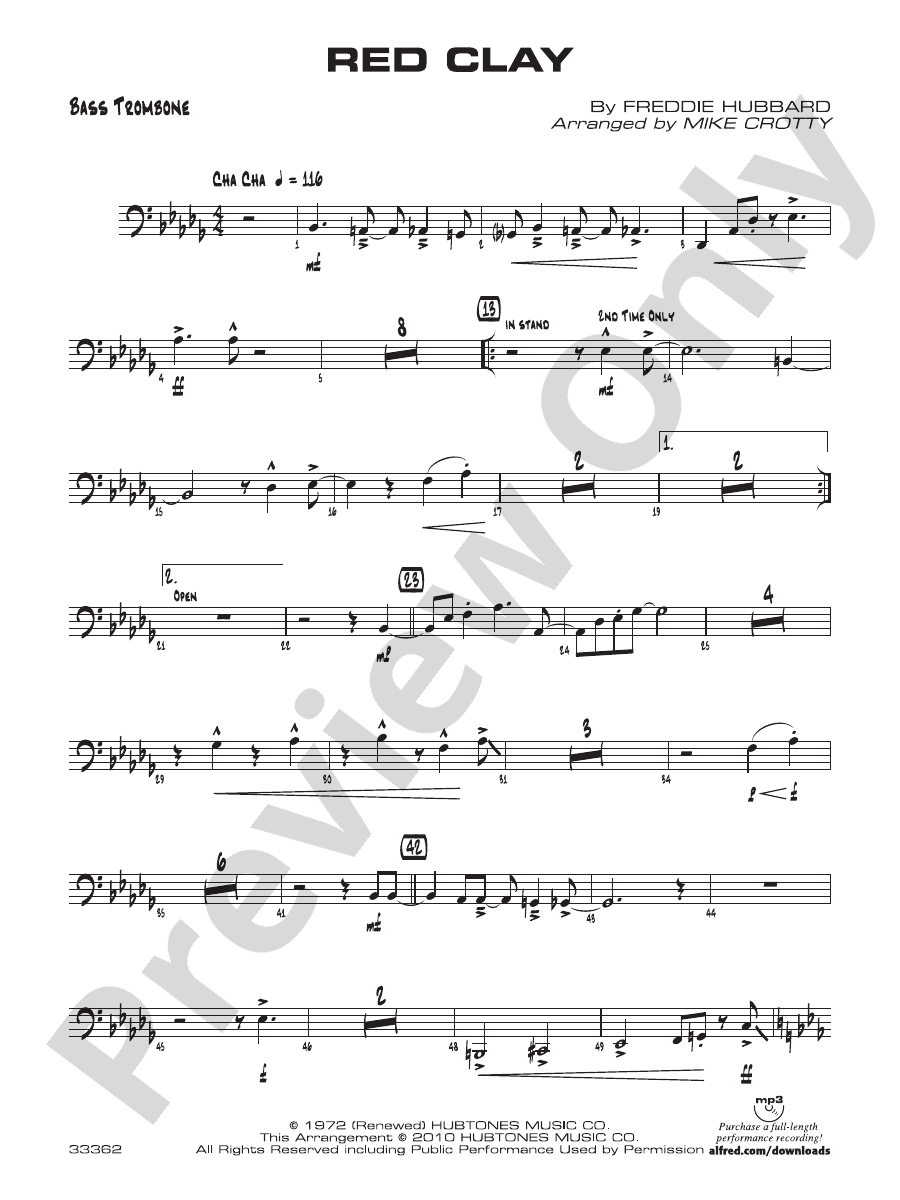 Red Clay: Bass Trombone: Bass Trombone Part - Digital Sheet Music Download