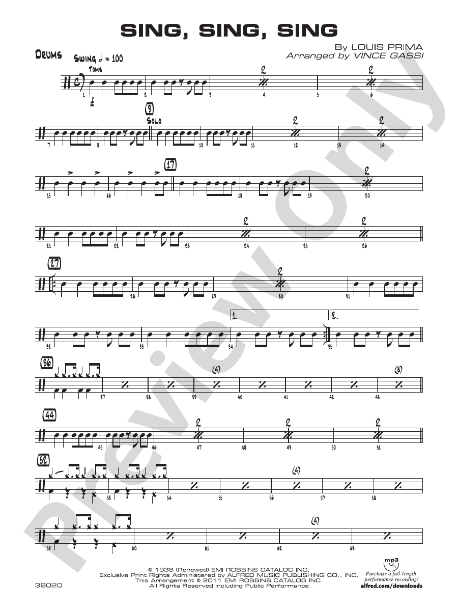 Sing, Sing, Sing: Drums: Drums Part - Digital Sheet Music Download