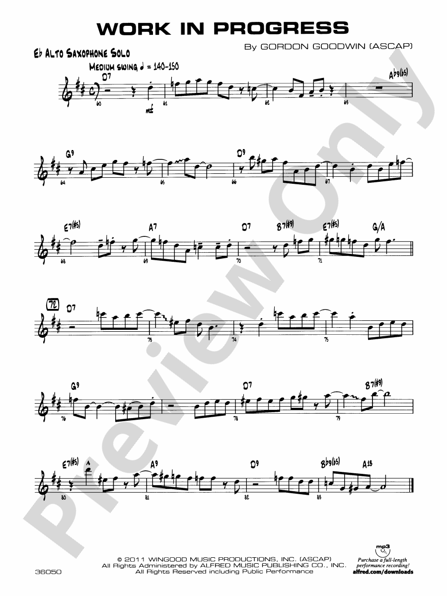 Work in Progress: Solo Eb Alto Sax: Solo Eb Alto Sax Part - Digital ...