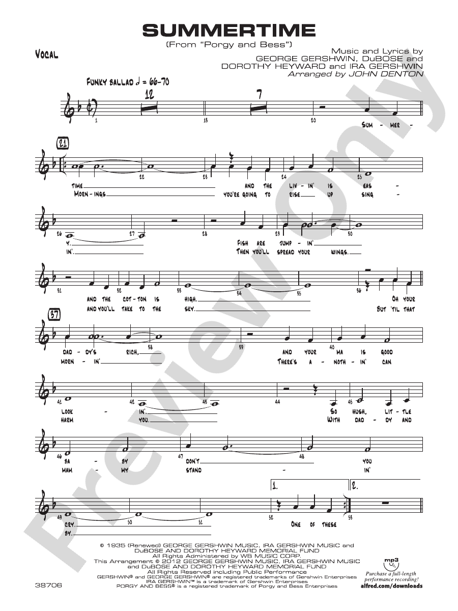Summertime: Vocal Solo: Vocal Solo Part - Digital Sheet Music Download