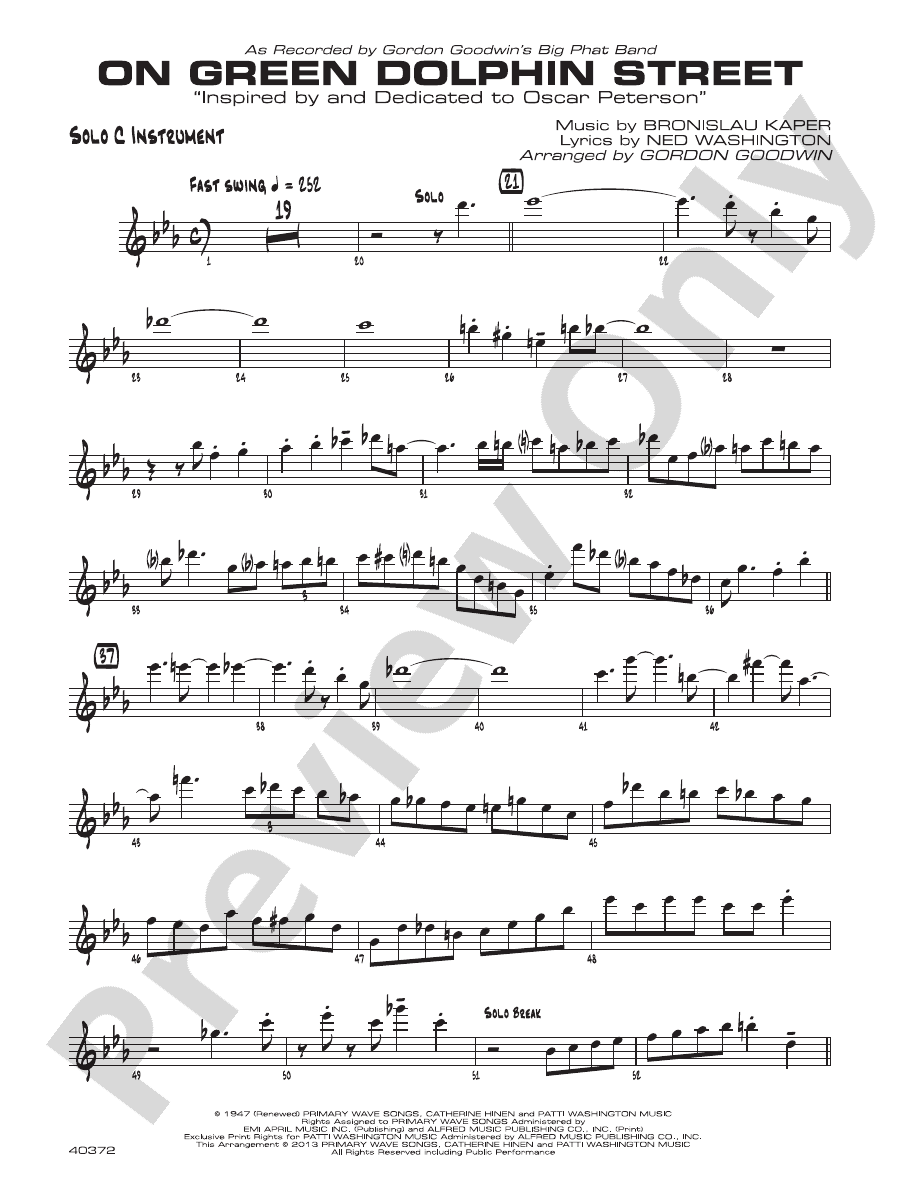 On Green Dolphin Street: Solo C Instruments (Treble Clef): Solo C ...