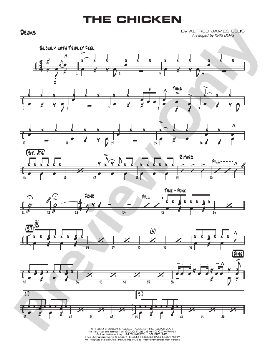 The Chicken: Drums: Drums Part - Digital Sheet Music Download