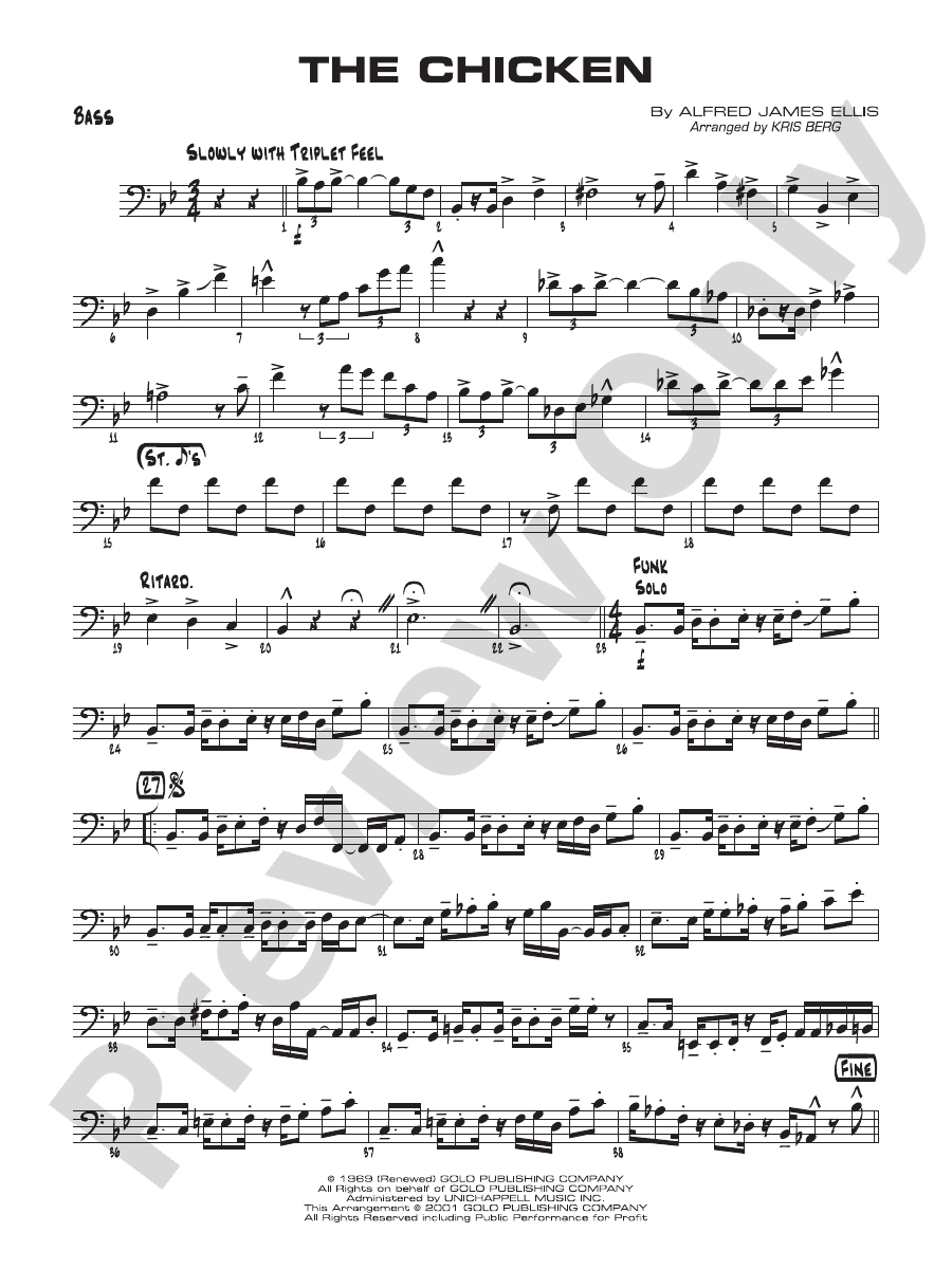 The Chicken: String Bass: String Bass Part - Digital Sheet Music Download