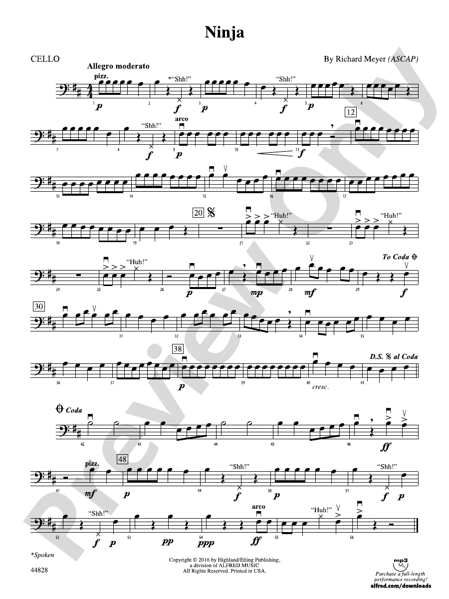 Ninja: Cello: Cello Part - Digital Sheet Music Download