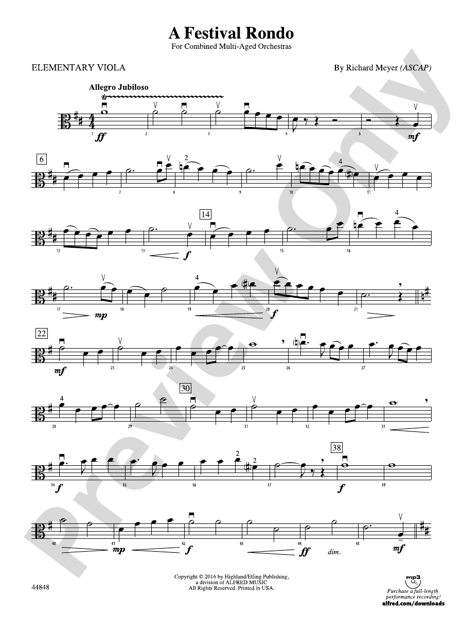 A Festival Rondo: Elementary Viola: Elementary Viola Part - Digital ...