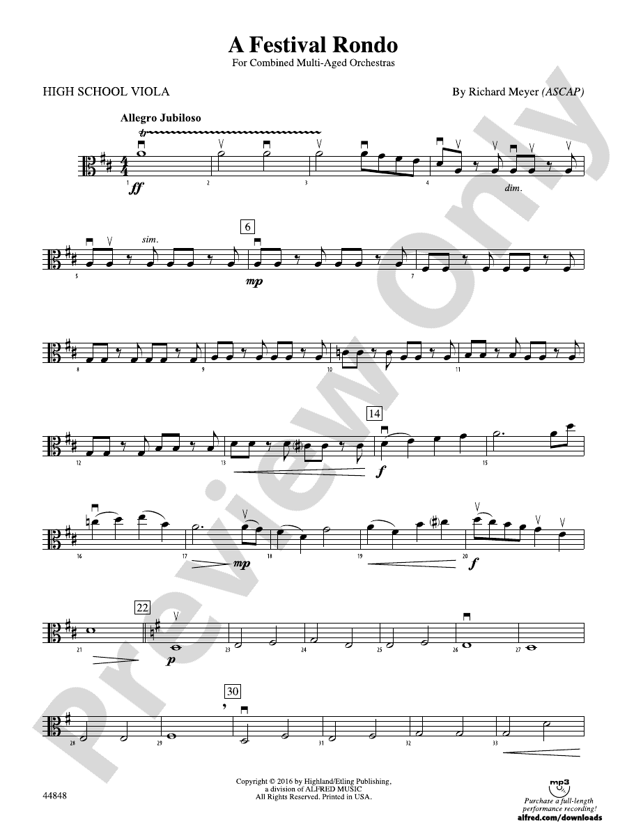 A Festival Rondo: High School Viola: High School Viola Part - Digital ...