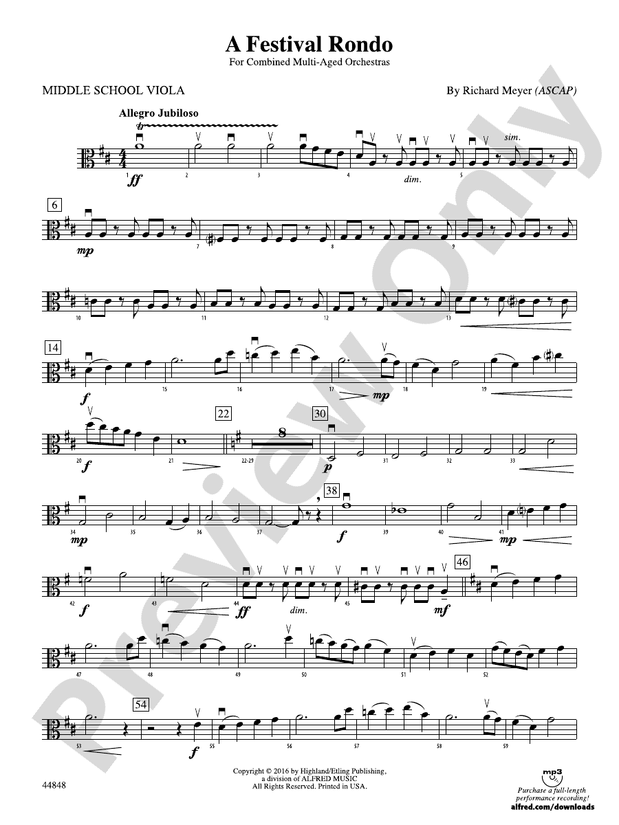 A Festival Rondo: Middle School Viola: Middle School Viola Part ...