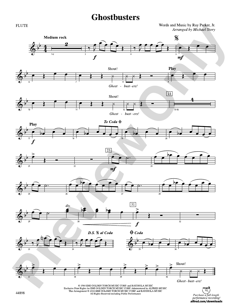 Ghostbusters (from Ghostbusters): Flute: Flute Part - Digital Sheet ...