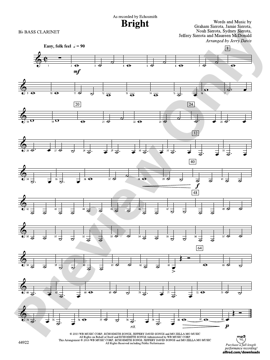 Bright: B-flat Bass Clarinet: B-flat Bass Clarinet Part - Digital Sheet ...