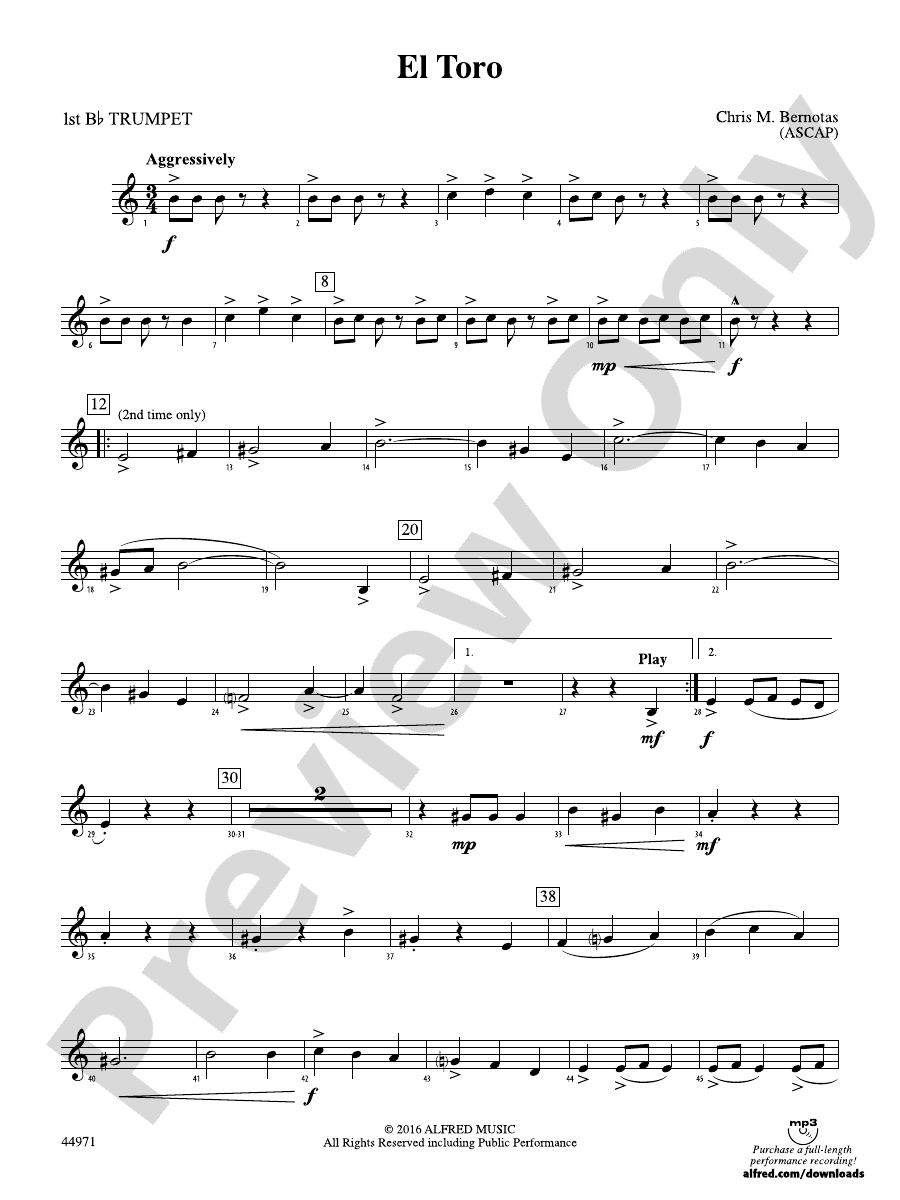 El Toro: 1st B-flat Trumpet: 1st B-flat Trumpet Part - Digital Sheet ...