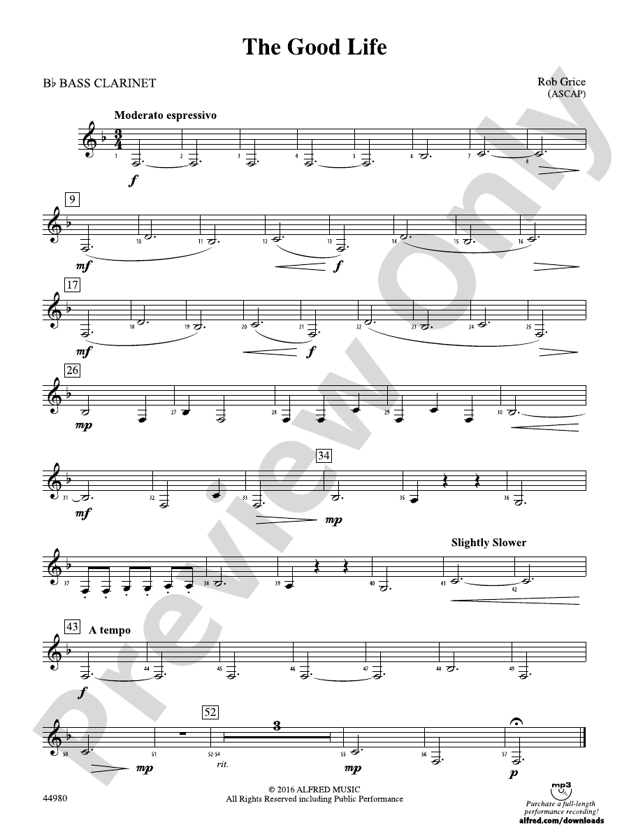The Good Life: B-flat Bass Clarinet: B-flat Bass Clarinet Part ...