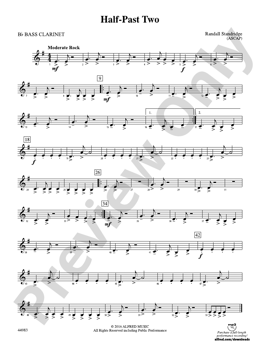 Half-Past Two: B-flat Bass Clarinet: B-flat Bass Clarinet Part ...