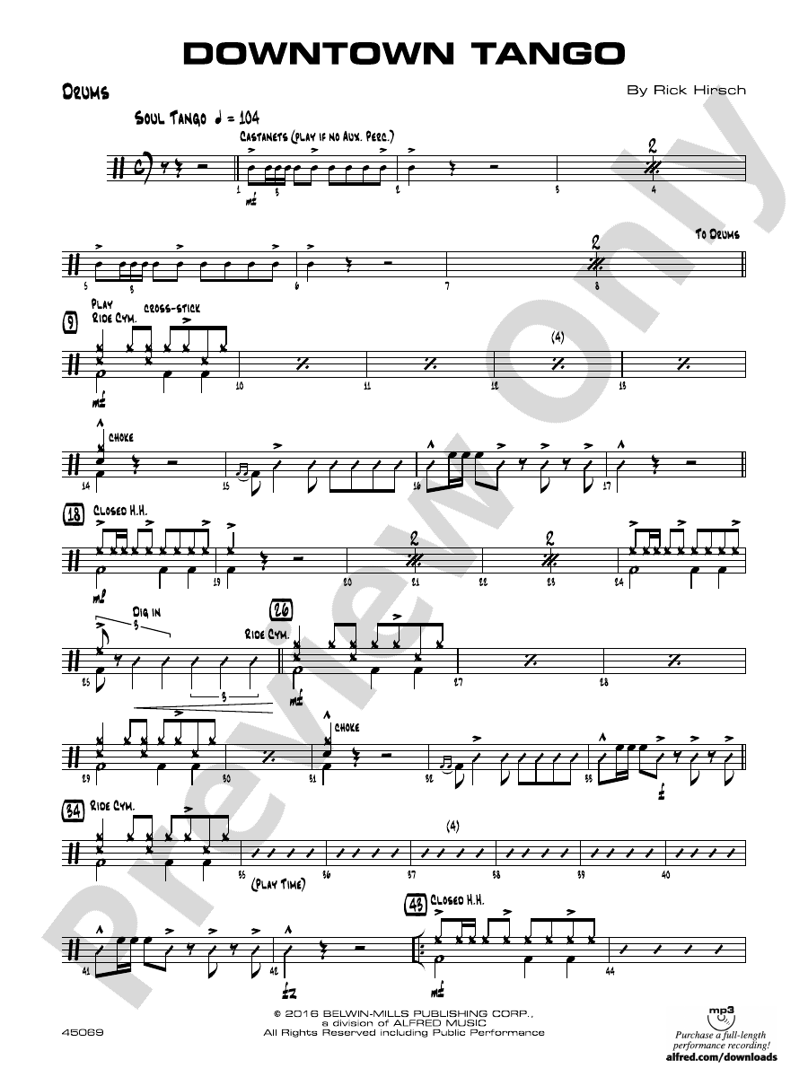 Downtown Tango: Drums: Drums Part - Digital Sheet Music Download