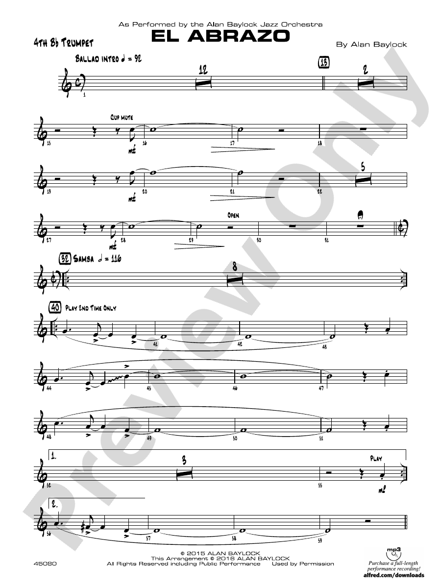 El Abrazo: 4th B-flat Trumpet: 4th B-flat Trumpet Part - Digital Sheet Music Download