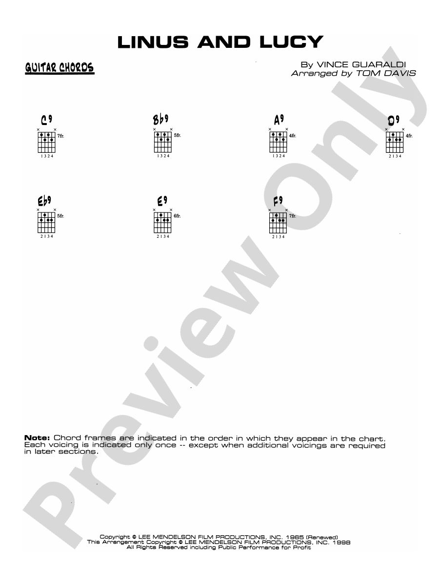 Linus and Lucy: Guitar Chords: Guitar Chords Part - Digital Sheet Music ...