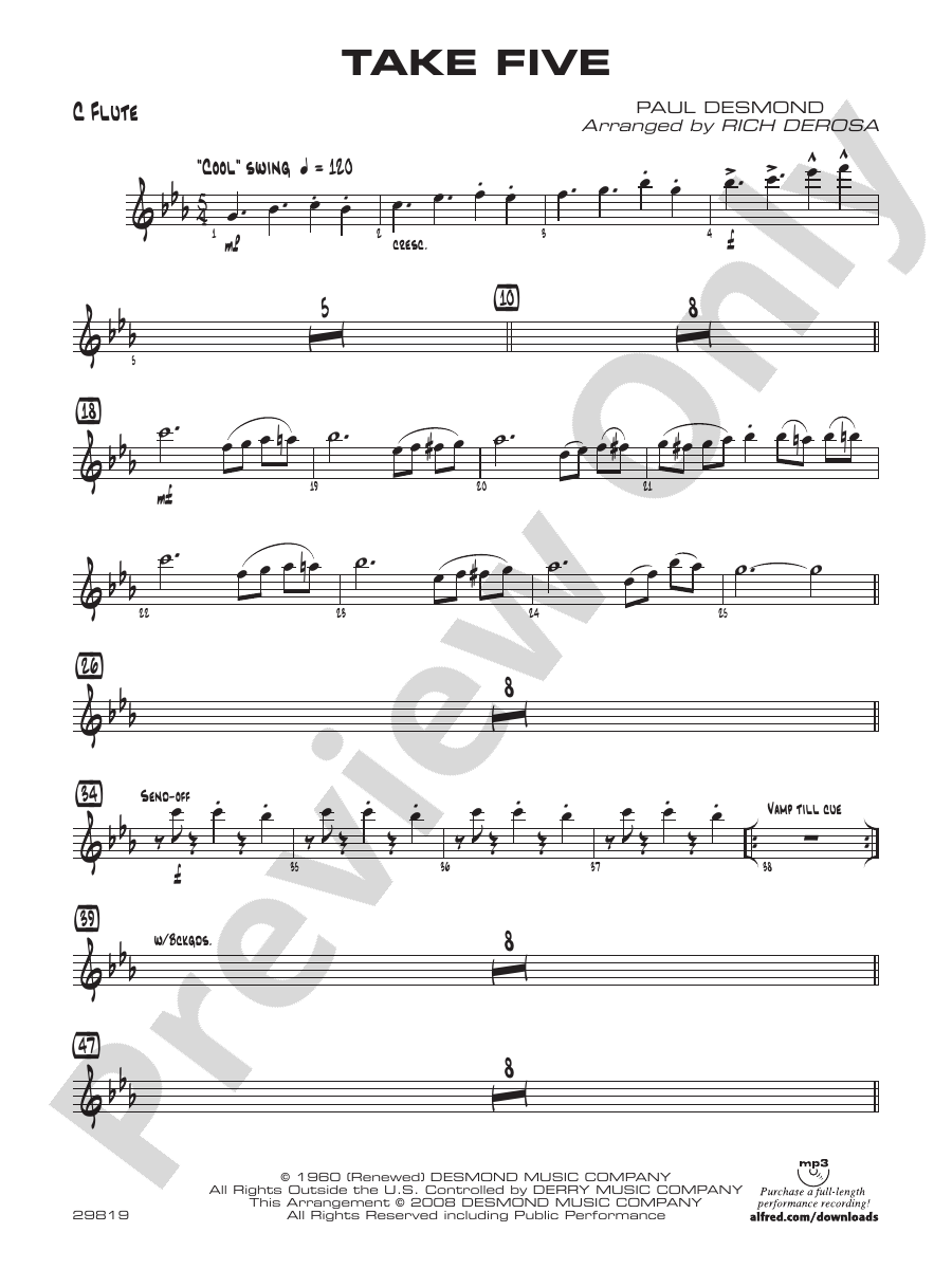 Take Five: Flute: Flute Part - Digital Sheet Music Download