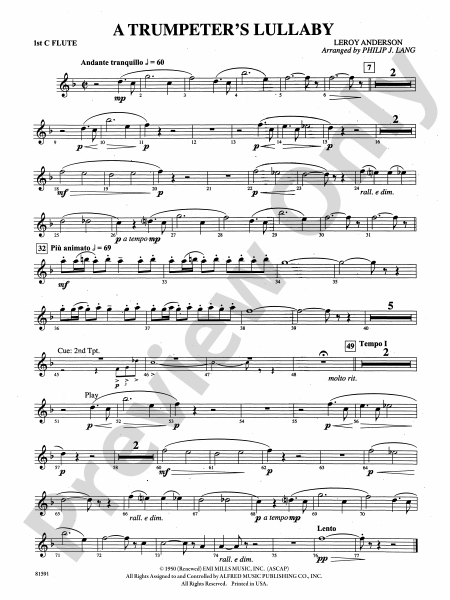 Trumpeter's Lullaby: Flute: Flute Part - Digital Sheet Music Download