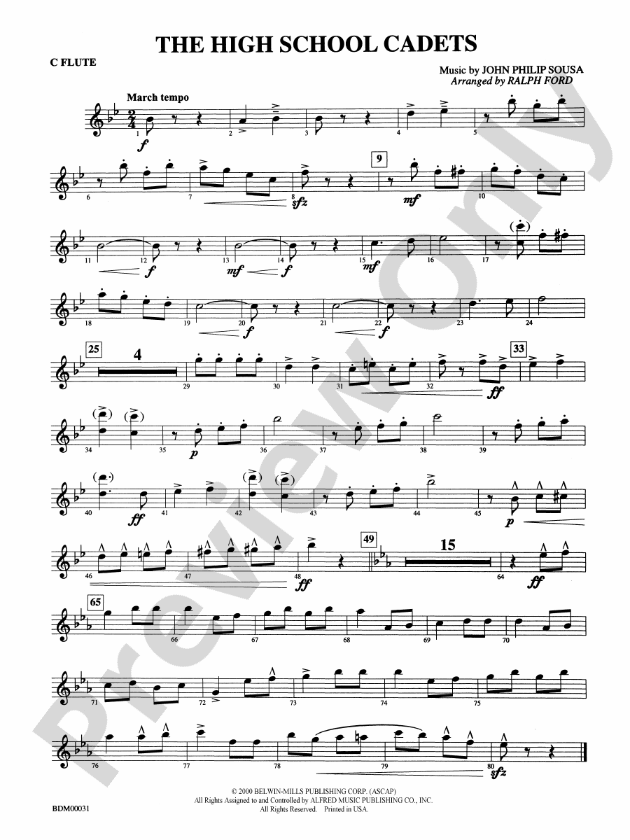 The High School Cadets: Flute: Flute Part - Digital Sheet Music Download
