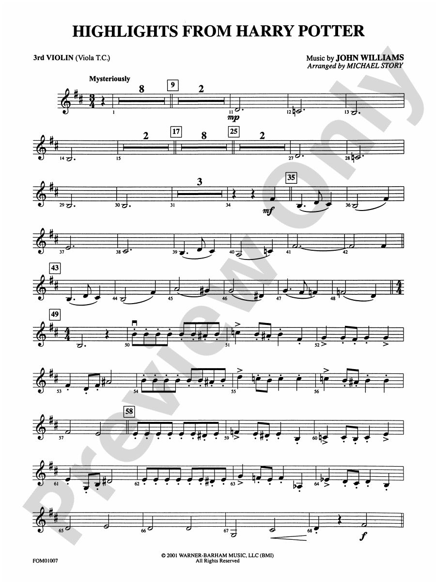Harry Potter, Highlights from: 3rd Violin (Viola [TC]): 3rd Violin ...