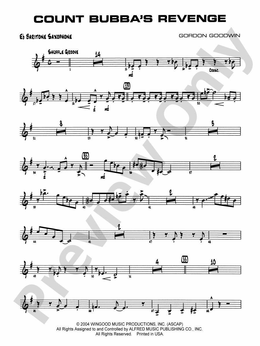 Count Bubba's Revenge: E-flat Baritone Saxophone: E-flat Baritone Saxophone Part - Digital Sheet ...