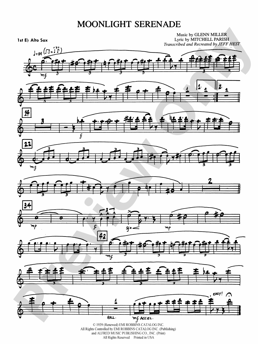 Moonlight Serenade: E-flat Alto Saxophone: E-flat Alto Saxophone Part ...