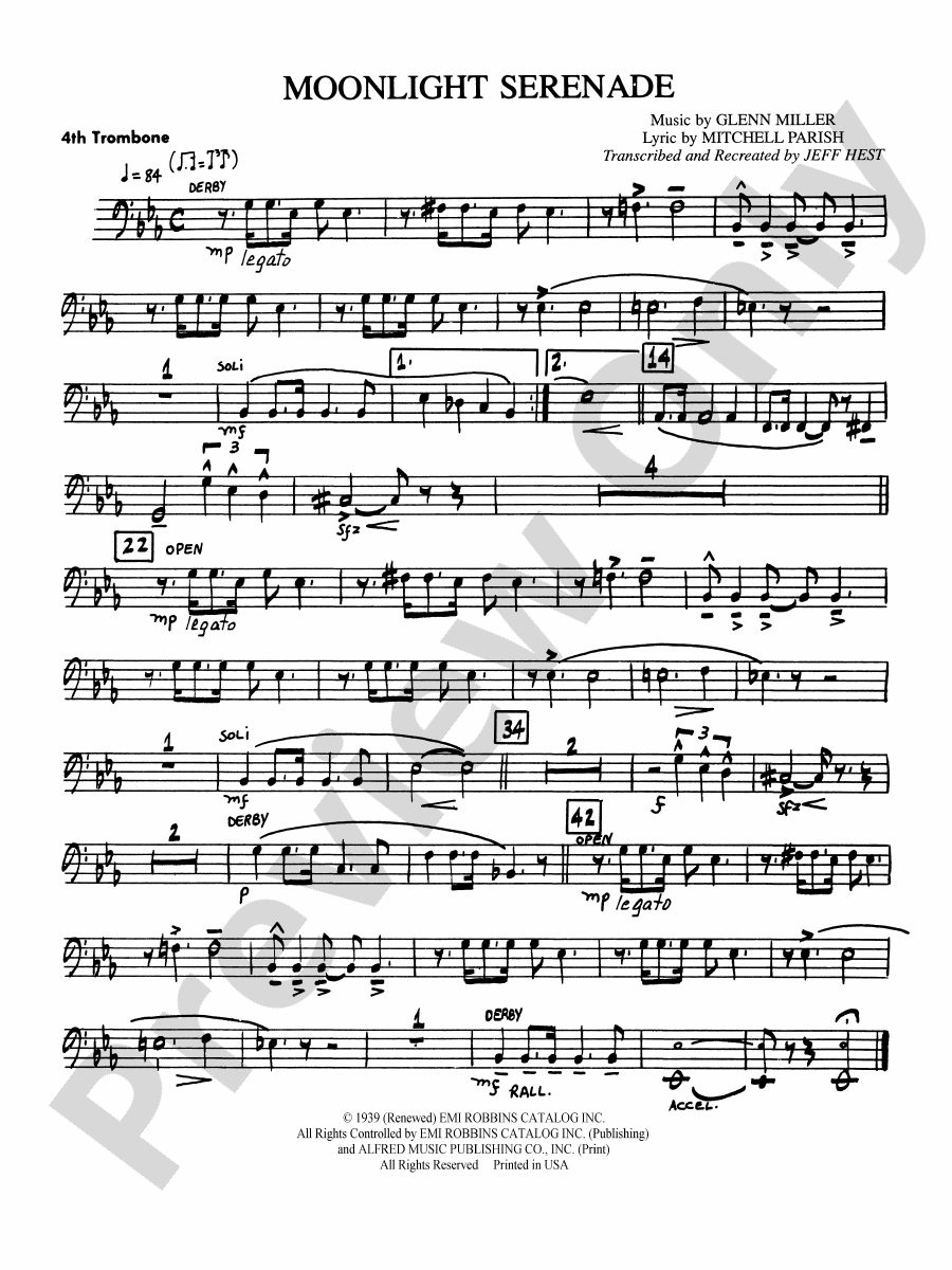 Moonlight Serenade: 4th Trombone: 4th Trombone Part - Digital Sheet Music Download