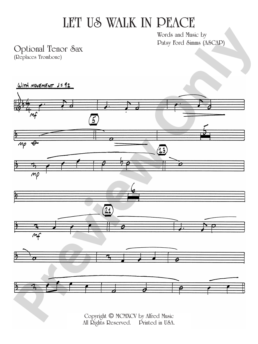 Let Us Walk in Peace: B-flat Tenor Saxophone: B-flat Tenor Saxophone ...