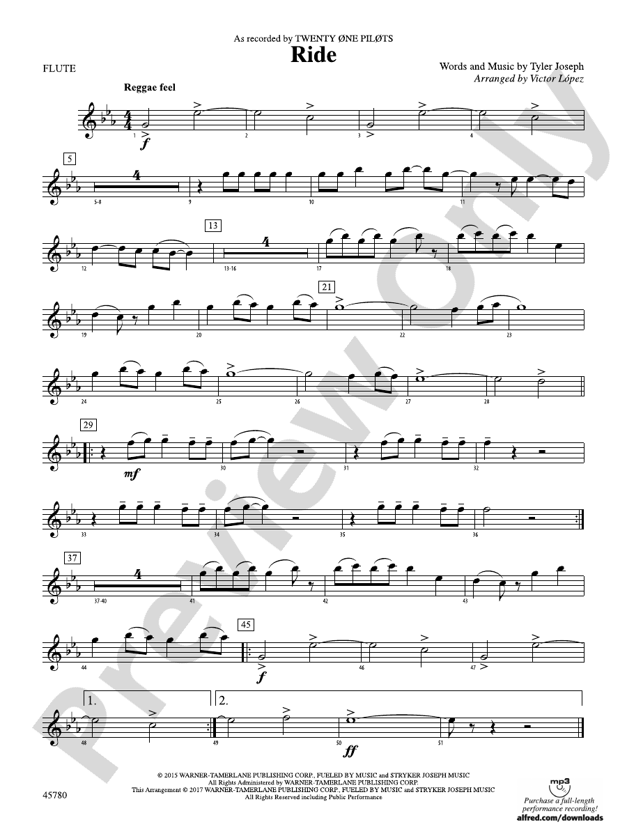 Ride: Flute: Flute Part - Digital Sheet Music Download