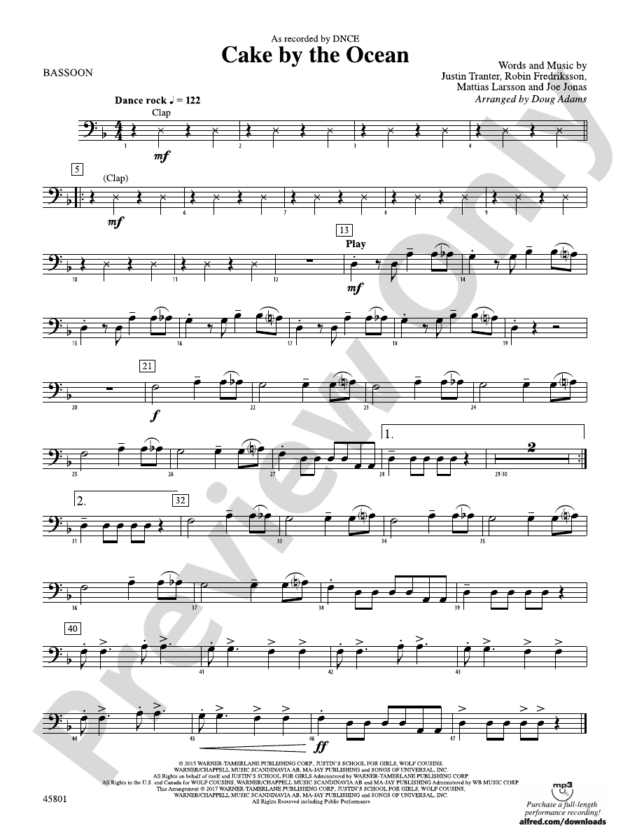 Cake by the Ocean: Bassoon: Bassoon Part - Digital Sheet Music Download