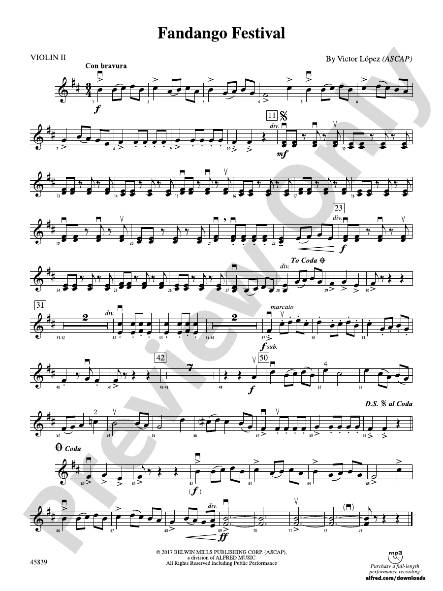 Fandango Festival: 2nd Violin: 2nd Violin Part - Digital Sheet Music ...