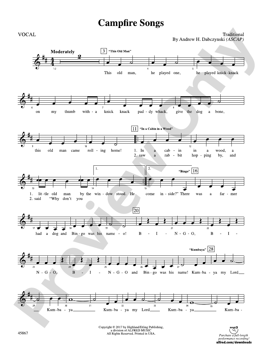 Campfire Songs: Vocals: Vocals Part - Digital Sheet Music Download