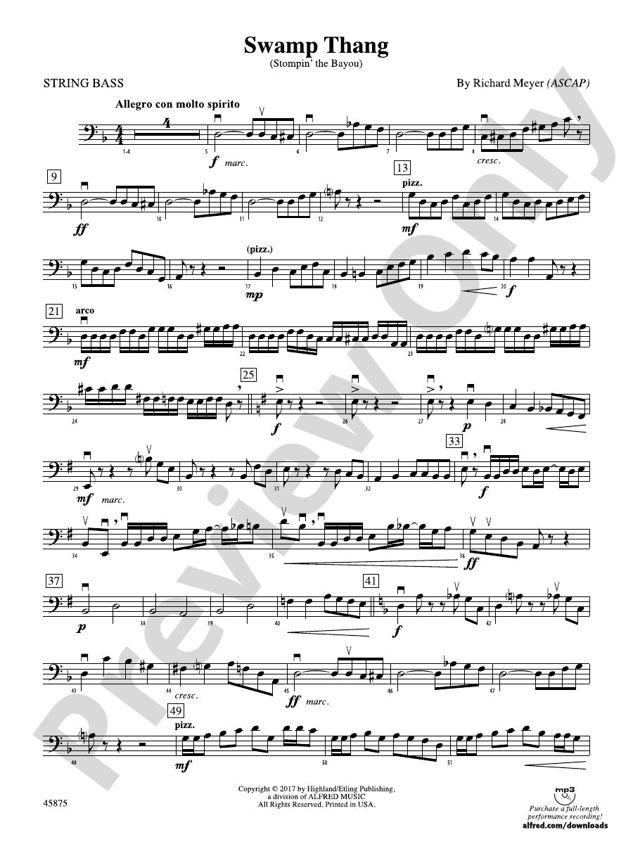 Swamp Thang: String Bass: String Bass Part - Digital Sheet Music Download
