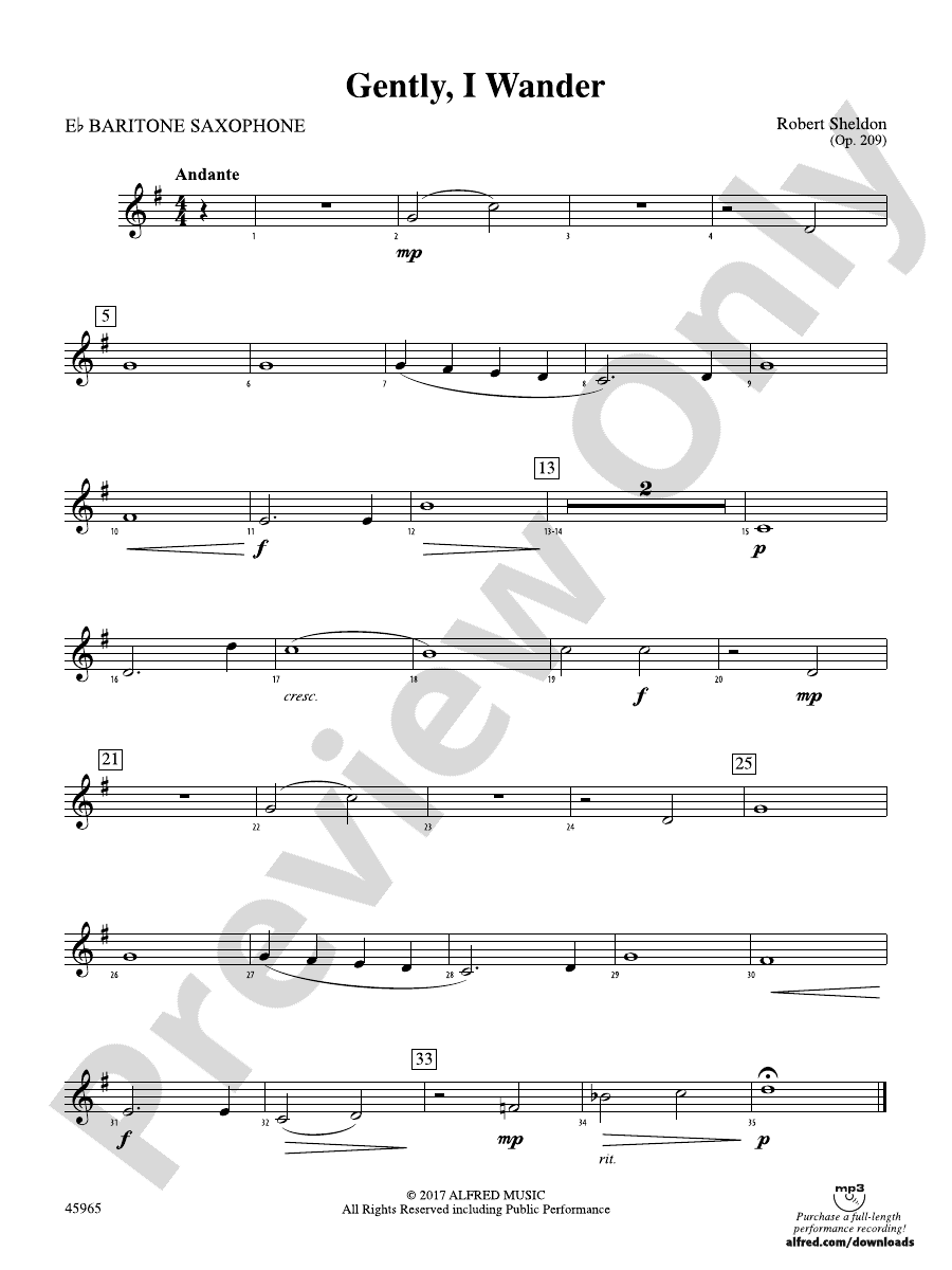 Gently, I Wander: E-flat Baritone Saxophone: E-flat Baritone Saxophone ...
