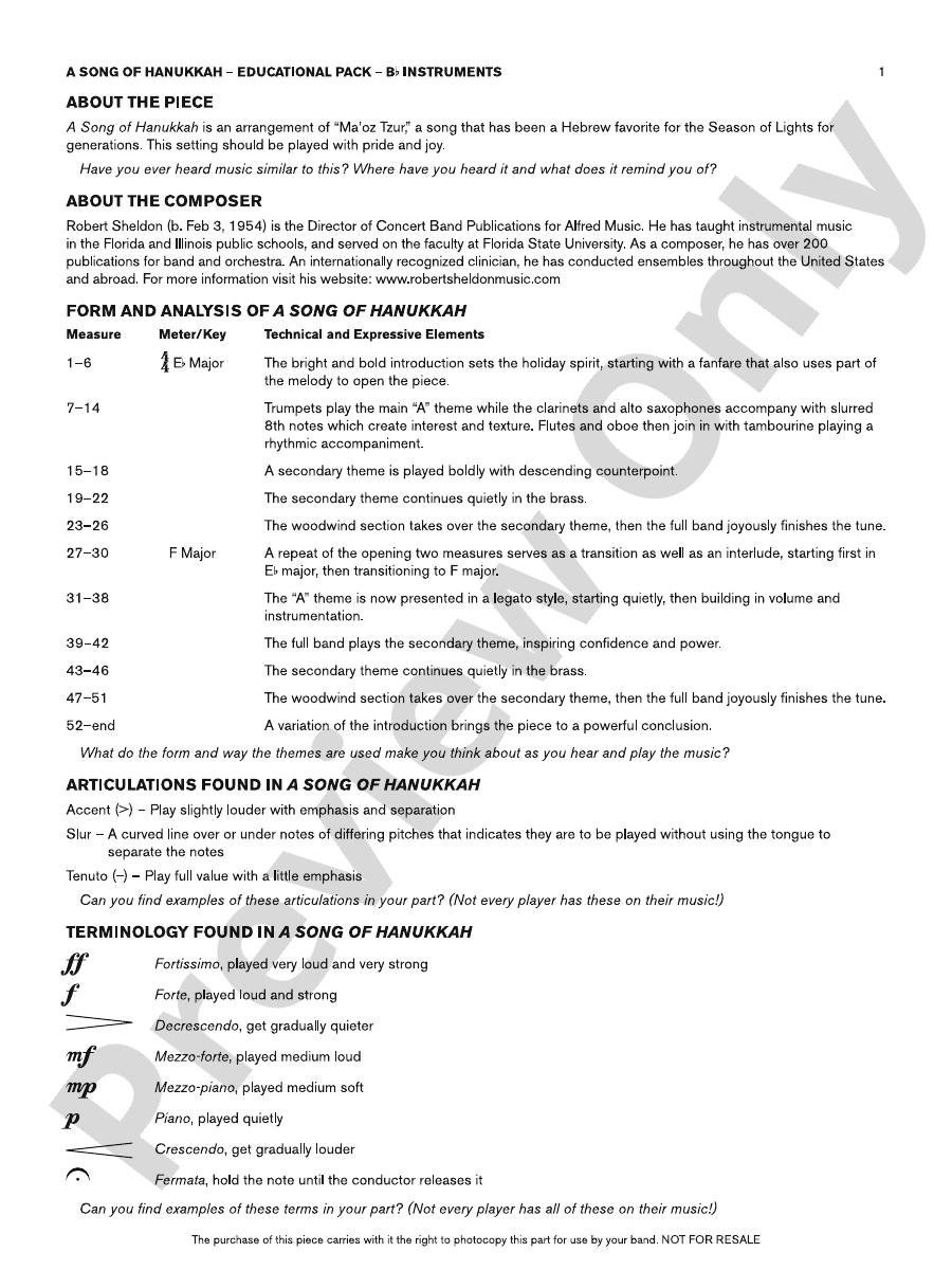 A Song of Hanukkah: Bb Educational Pack: Bb Educational Pack Part ...