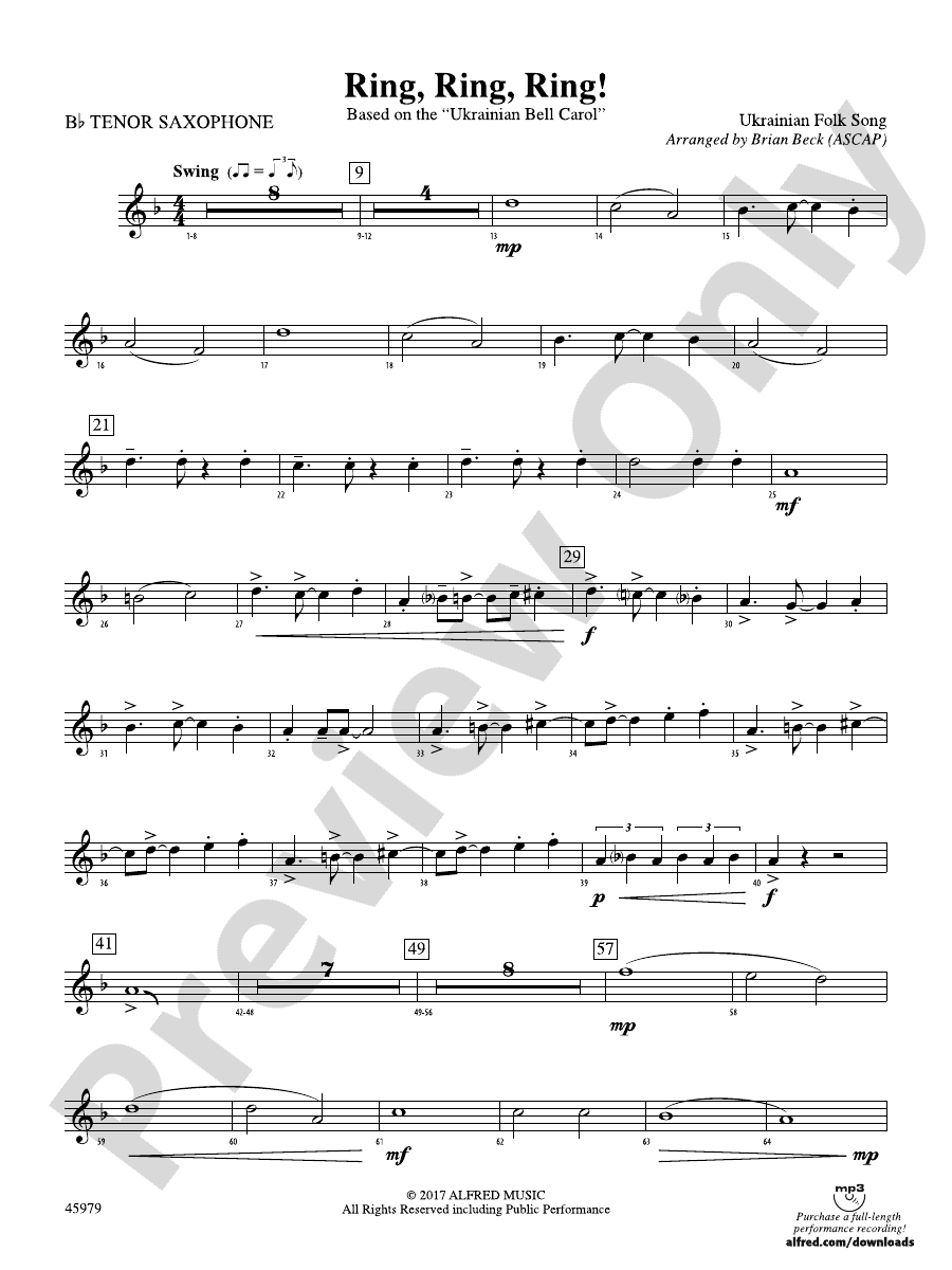 Ring, Ring, Ring!: B-flat Tenor Saxophone: B-flat Tenor Saxophone Part ...