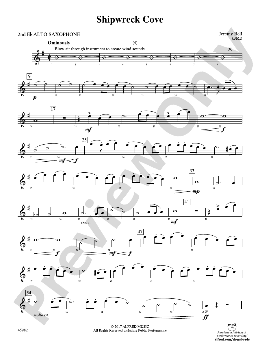 Shipwreck Cove: 2nd E-flat Alto Saxophone: 2nd E-flat Alto Saxophone Part - Digital Sheet Music ...